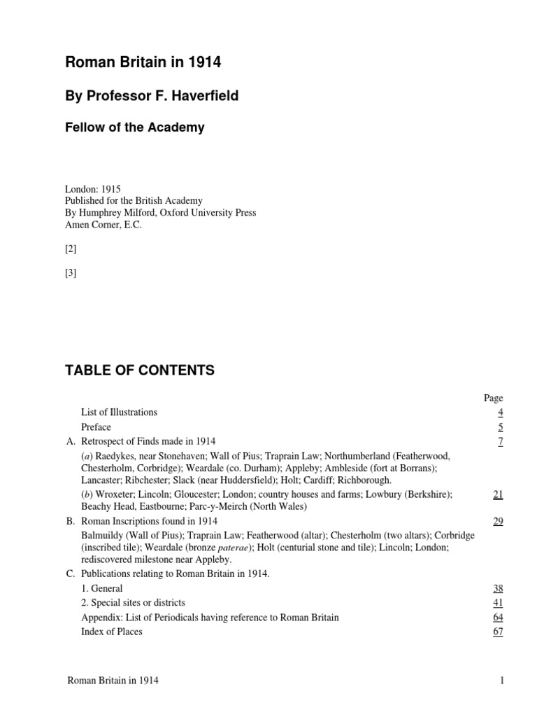 Roman Britain in 1914 by Haverfield, F. (Francis John), 1860-1919 | PDF ...