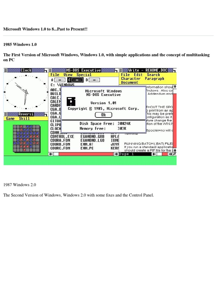 Microsoft Windows 1.0 To 8... Past To Present!! | PDF | Microsoft ...