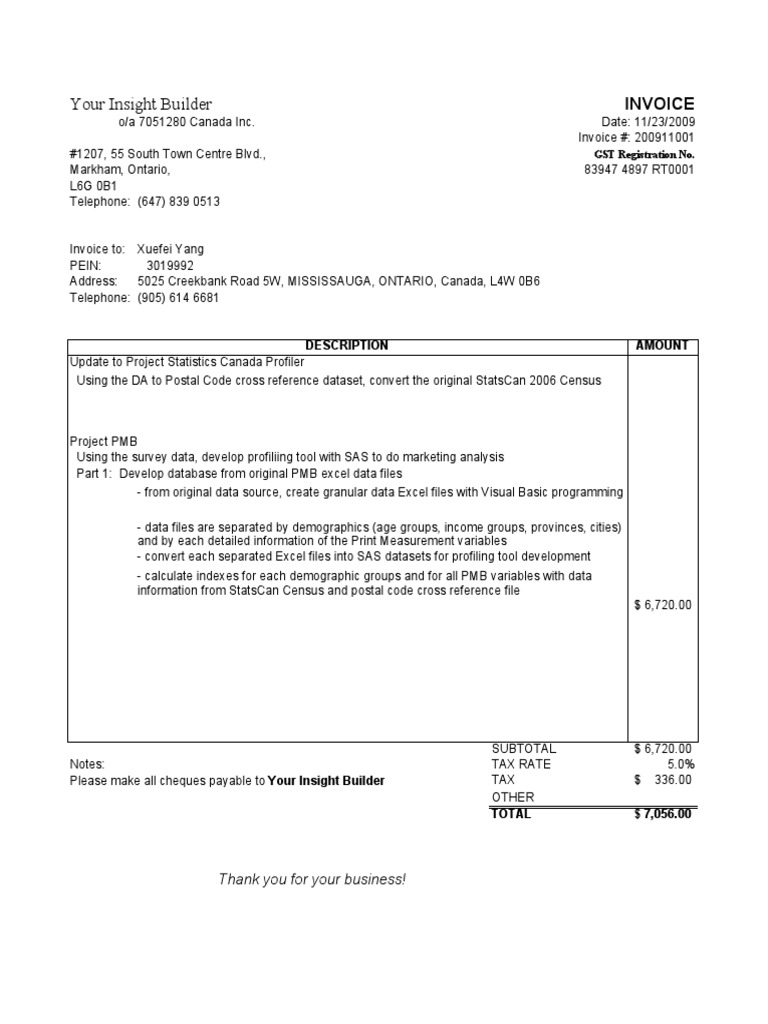 Invoice 200911001 Bell Canada | PDF