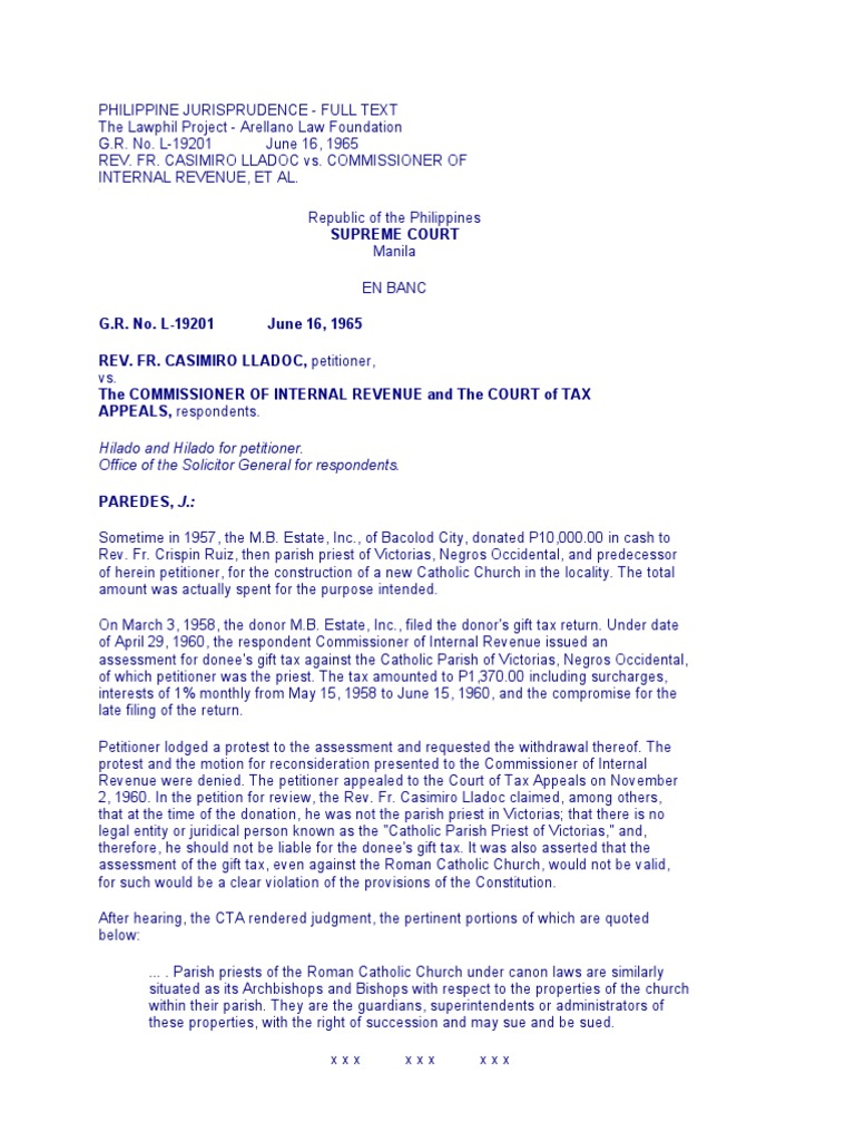 Lladoc Vs Commissioner of Internal Revenue | PDF | Parish | Taxes