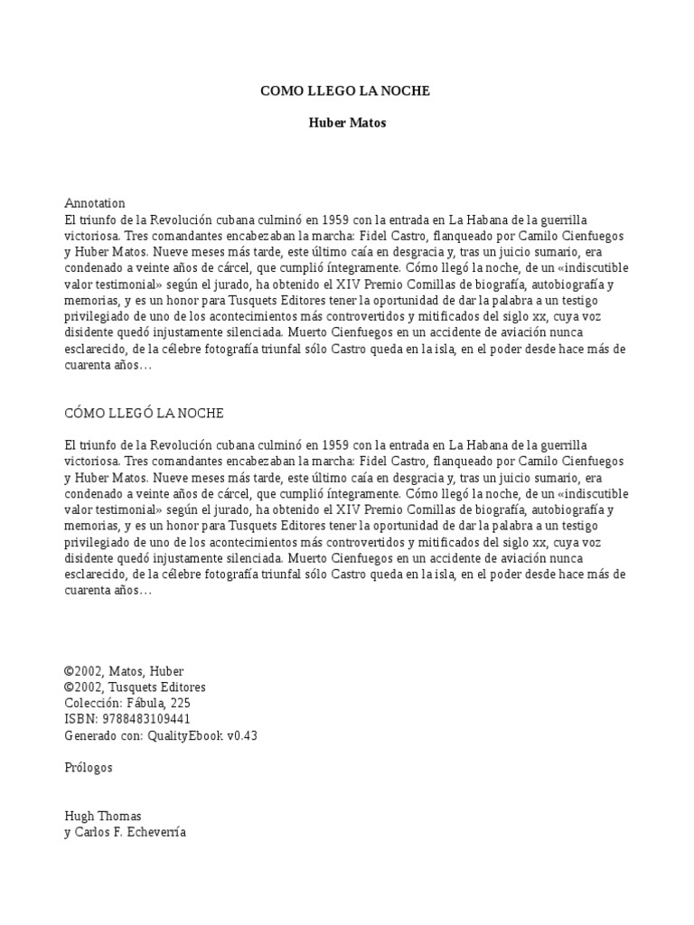 Como Llego La Noche - Huber Matos | PDF | Unión Europea | Política ...