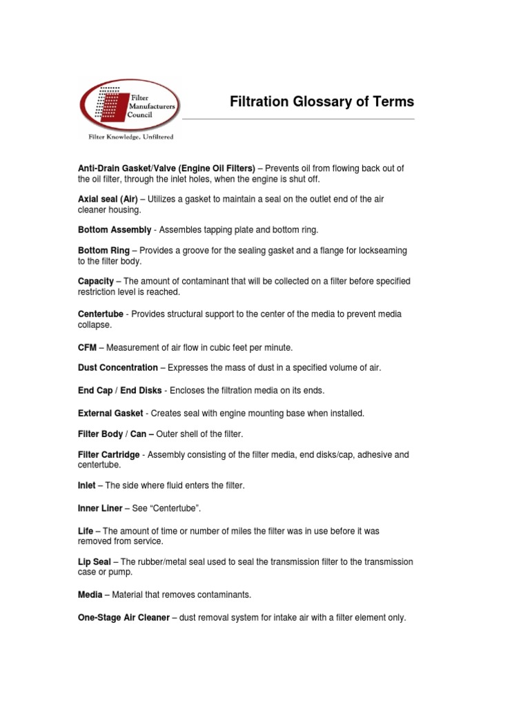 Filtration Glossary of Terms | PDF | Gas Technologies | Manufactured Goods