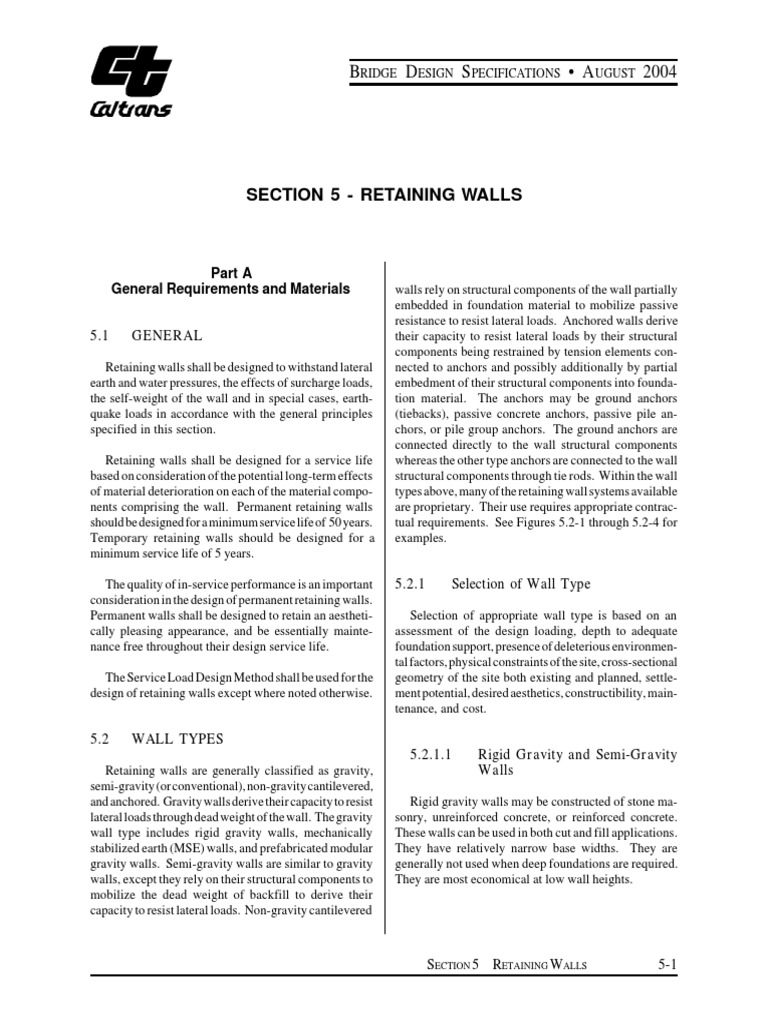 Retaining Walls - Caltrans - Section5 | PDF | Deep Foundation | Prestressed Concrete