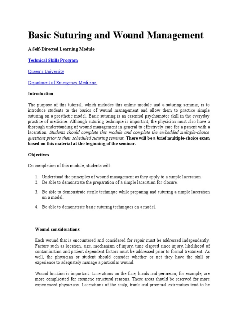 Basic Suturing and Wound Management Printable | PDF | Wound | Surgical Suture