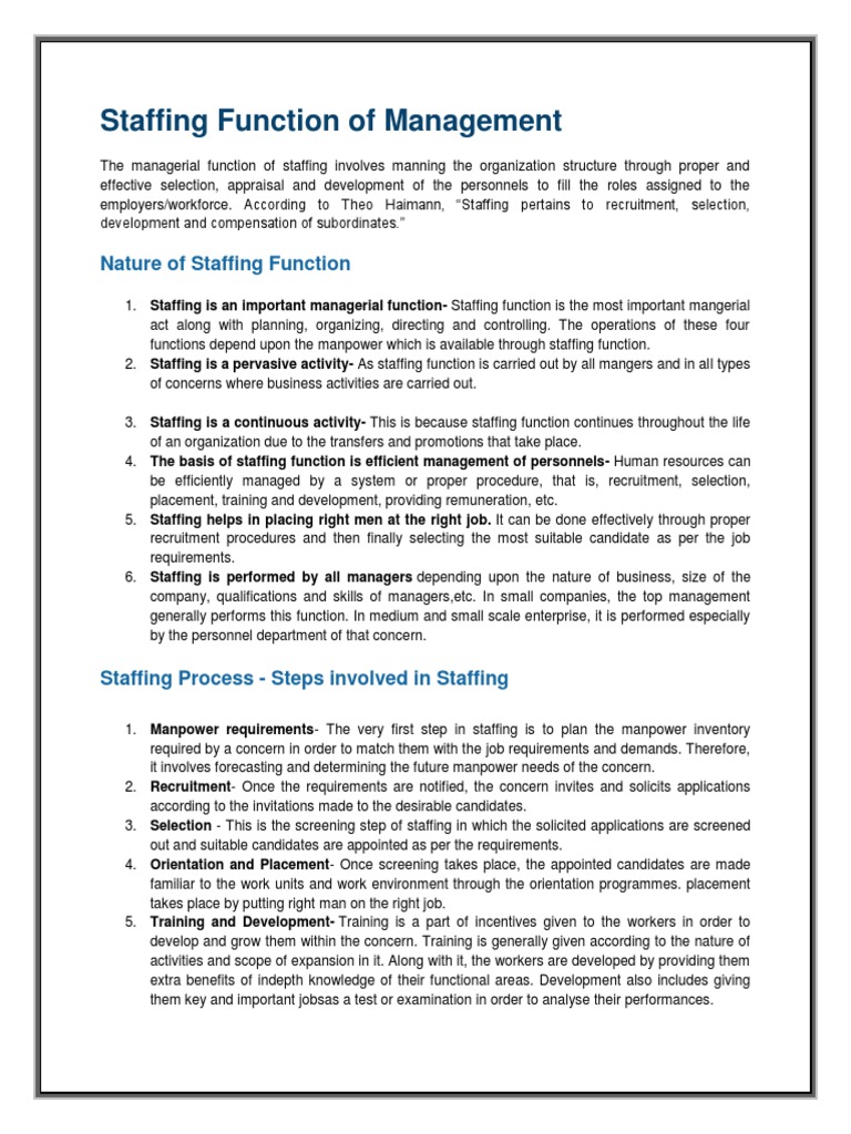 Staffing Function of Management | PDF | Recruitment | Employment