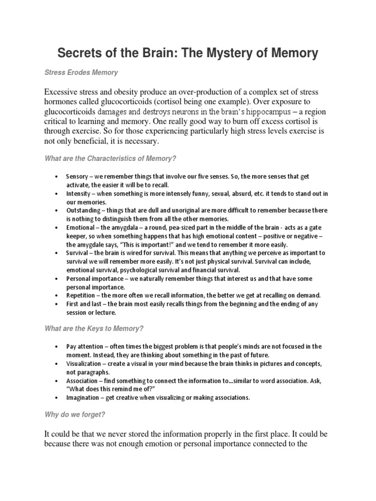 Secrets of The Brain | PDF | Amygdala | Memory