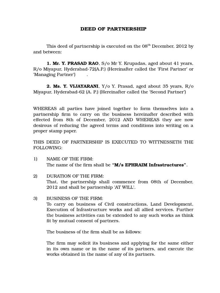 Deed of Partnership | Lease | Civil Law (Common Law)