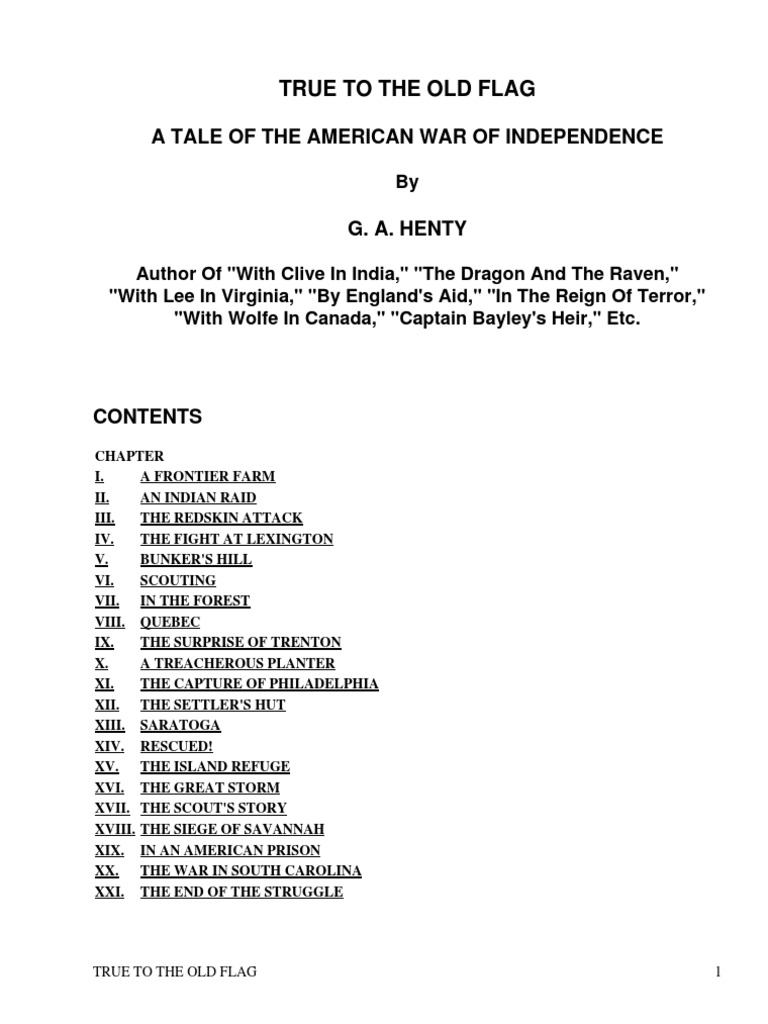 True To The Old Flag A Tale of The American War of Independence by ...