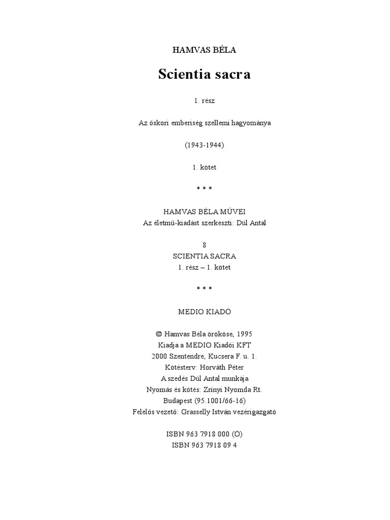 Hamvas Béla Scientia Sacra | PDF