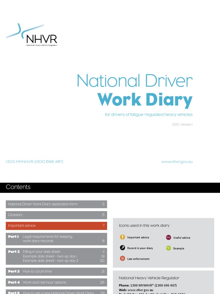NHVR National Driver Work Diary 08 2013 | Download Free PDF | Truck ...