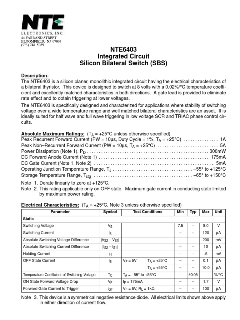Integrated Circuit Silicon Bilateral Switch (SBS) | PDF | Electrical ...