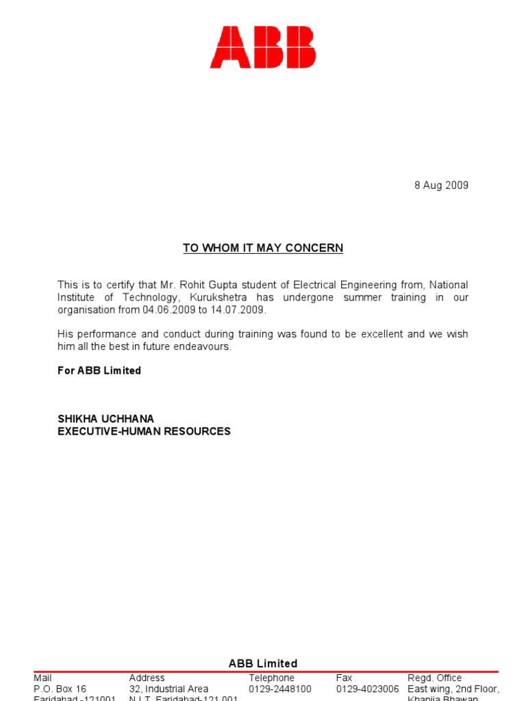 ABB Training Certificate | PDF