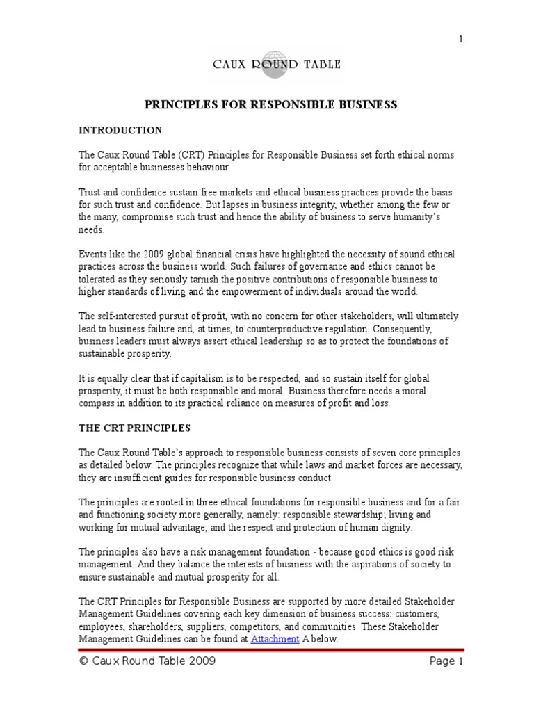 Caux Round Table Principles For Responsible Business | PDF ...