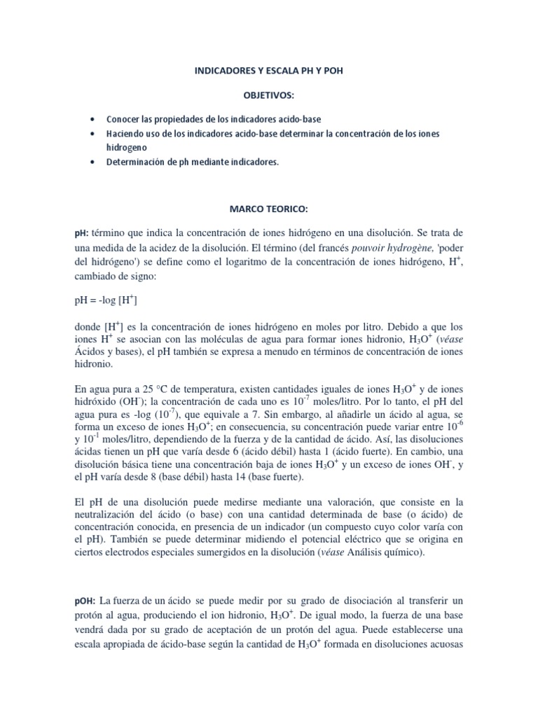 Indicadores y Escala PH Y Poh | PDF | Ph | Química Física