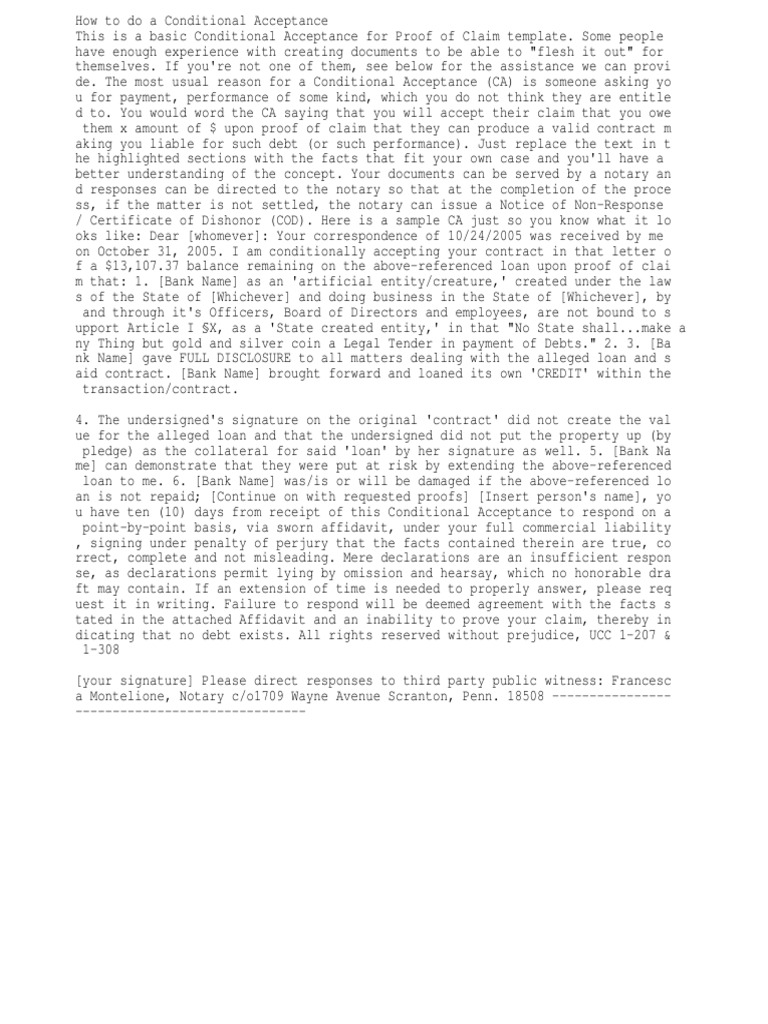 Conditional Acceptance Howto | Download Free PDF | Affidavit | Notary Public