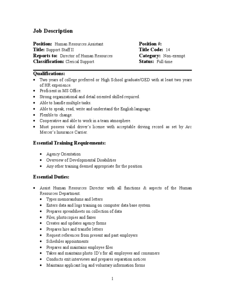 Job Description: Position: Position #: Title: Title Code: Reports To ...
