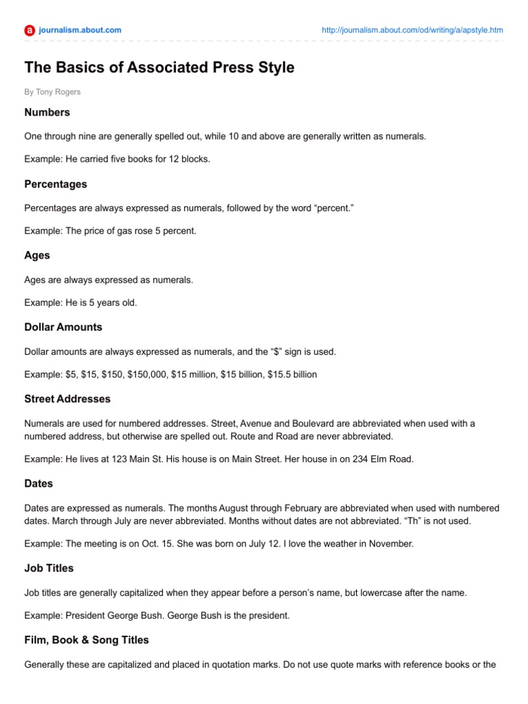 The Basics of Associated Press Style | PDF | Sports & Recreation ...