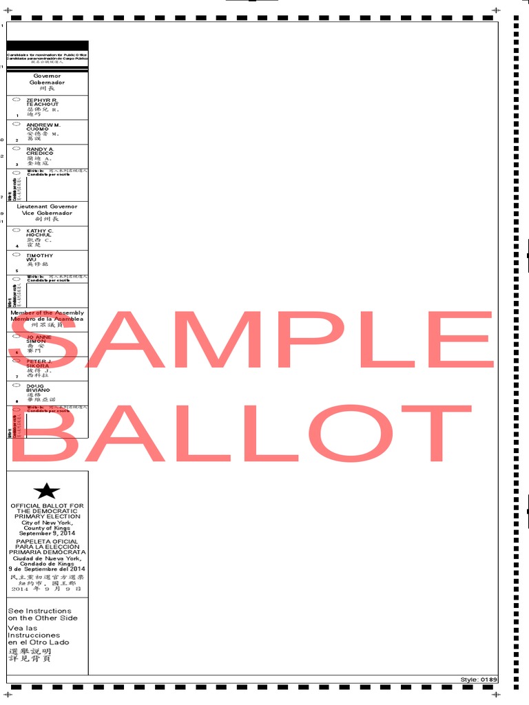 Brooklyn Sample Ballot Primary 2014 | PDF | Elections | Government