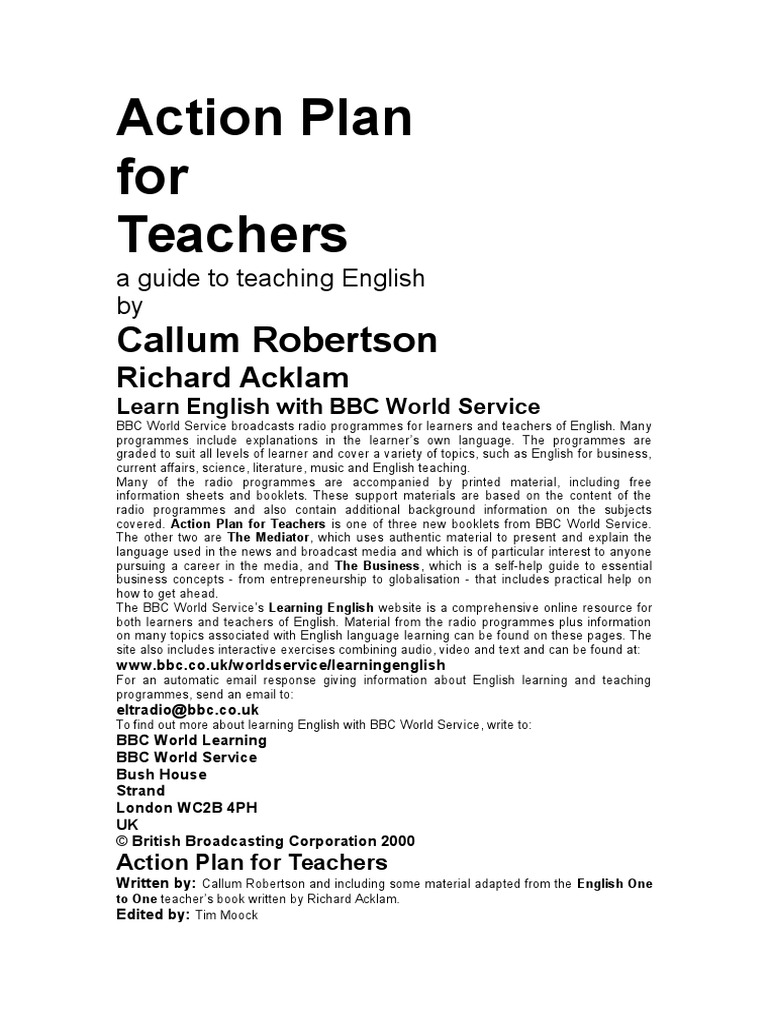 Action Plan For Teachers | PDF | Lesson Plan | Teachers