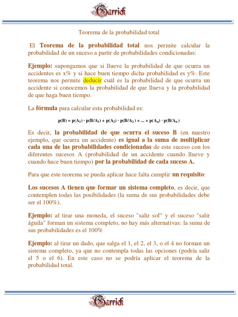 Teorema de la probabilidad total y Teorema de Bayes: Resolución de problemas de probabilidad ...
