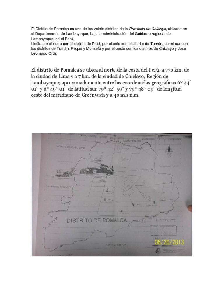 El Distrito de Pomalca Es Uno de Los Veinte Distritos de La | PDF ...