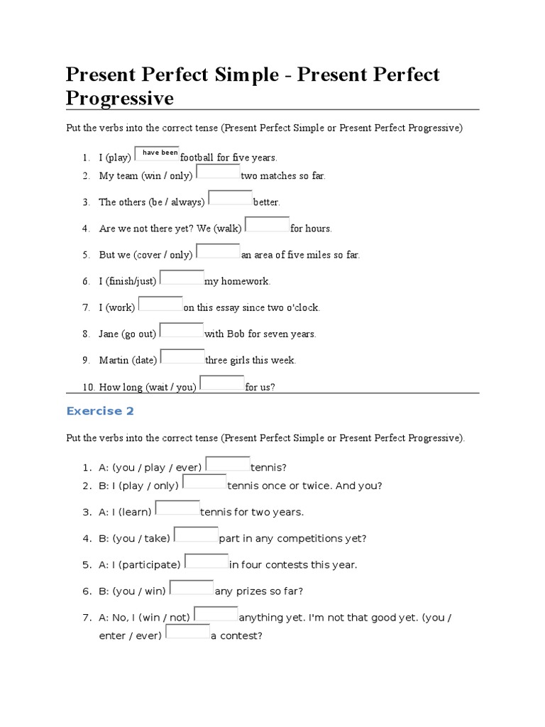 Pres. Perf - Simple and Cont. Exercises | PDF | Grammatical Tense ...