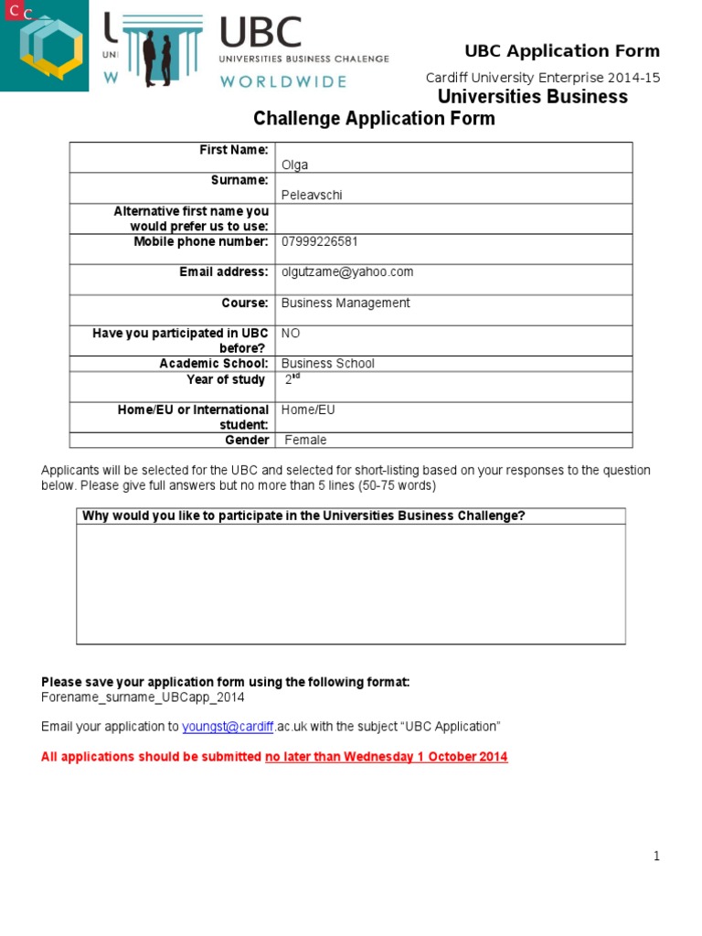 Universities Business Challenge Application Form | PDF