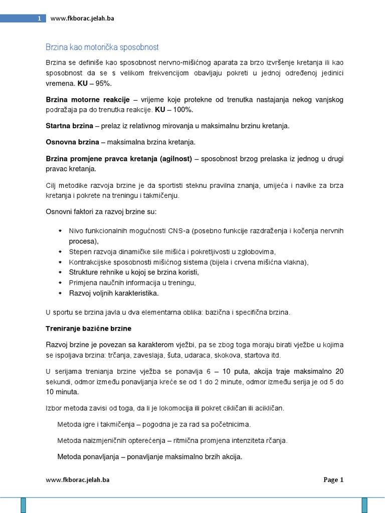 Brzina Kao Motorička Sposobnost | PDF