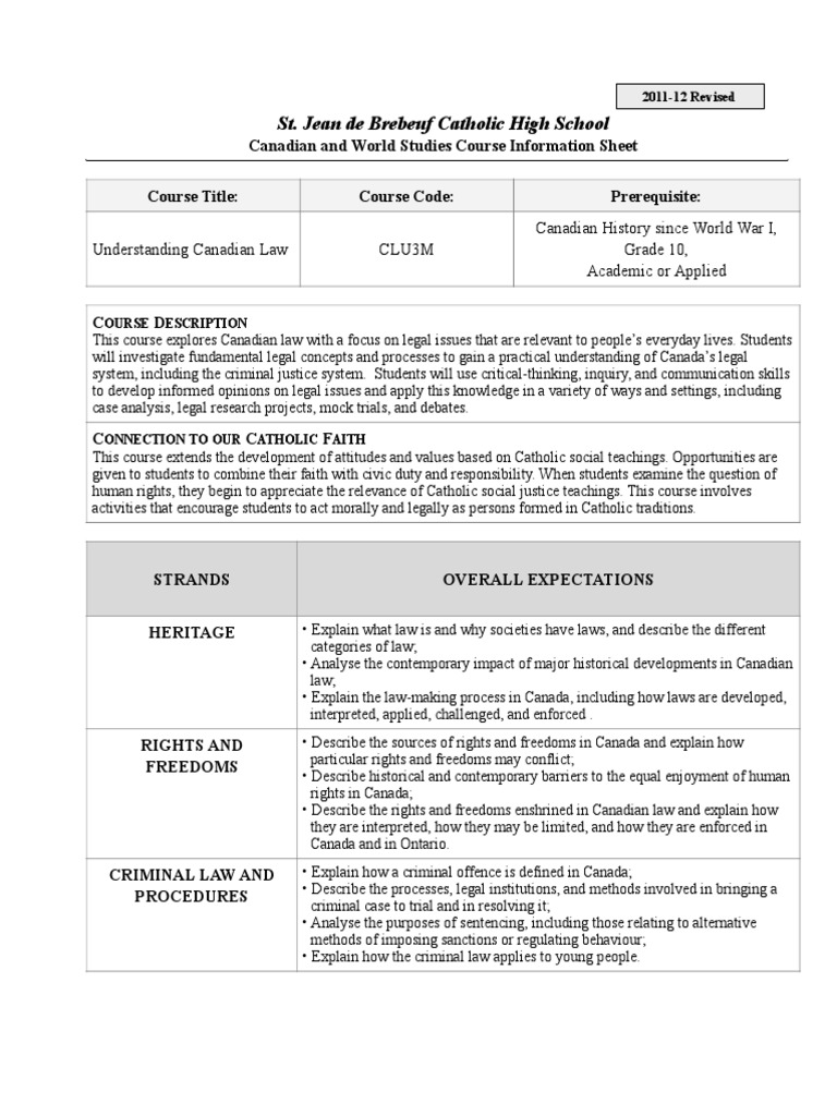 Understanding Canadian Law Course CLU3M | PDF | Educational Assessment ...