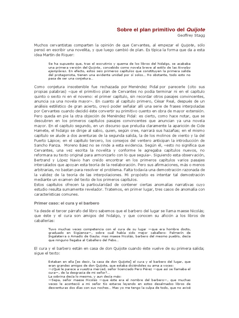 Sobre El Plan Primitivo Del Quijote - Geoffrey Stagg | PDF
