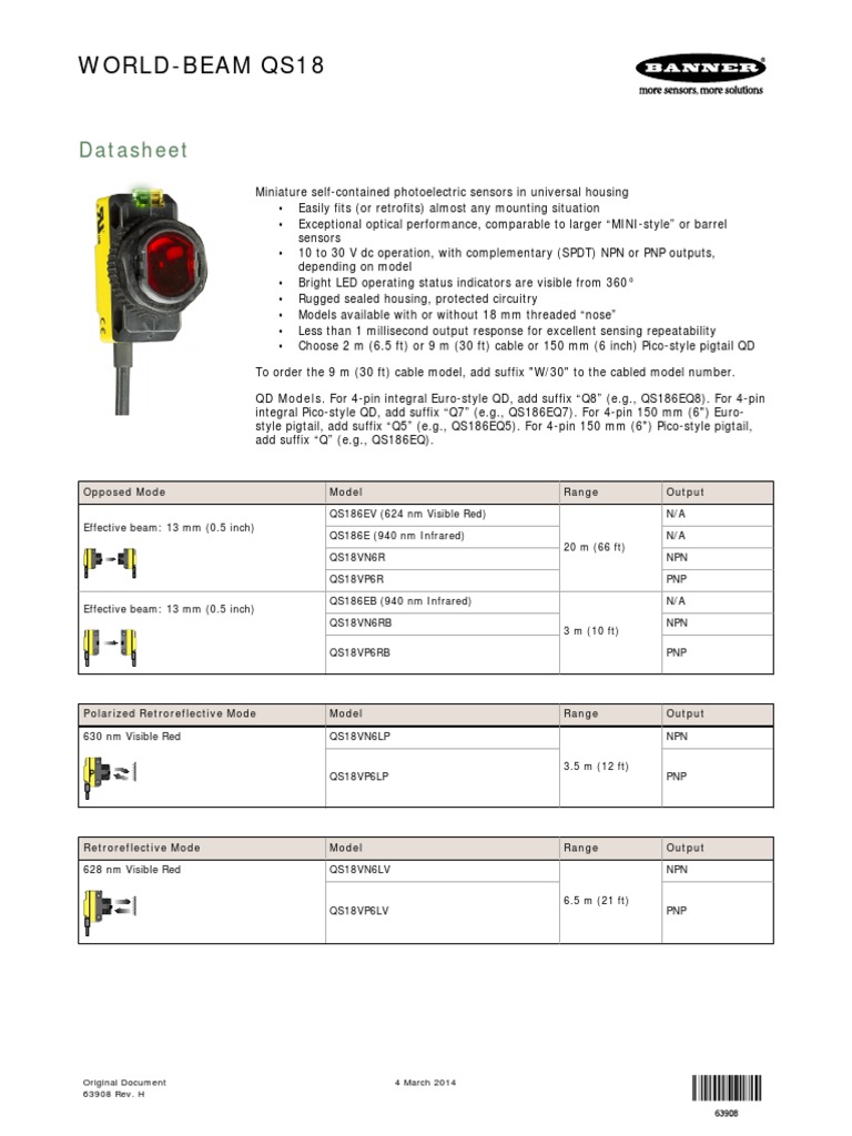 Datasheet for Miniature Self-Contained Photoelectric Sensors in ...