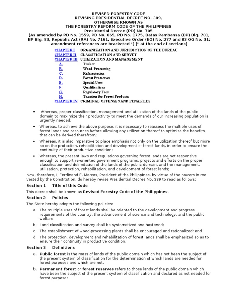 Pd 705 of 1975 Revised Forestry Code | Forestry | Forests