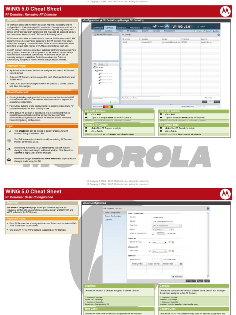WiNG 5.0 Cheat Sheet - RF Domains | PDF | Wireless Access Point ...