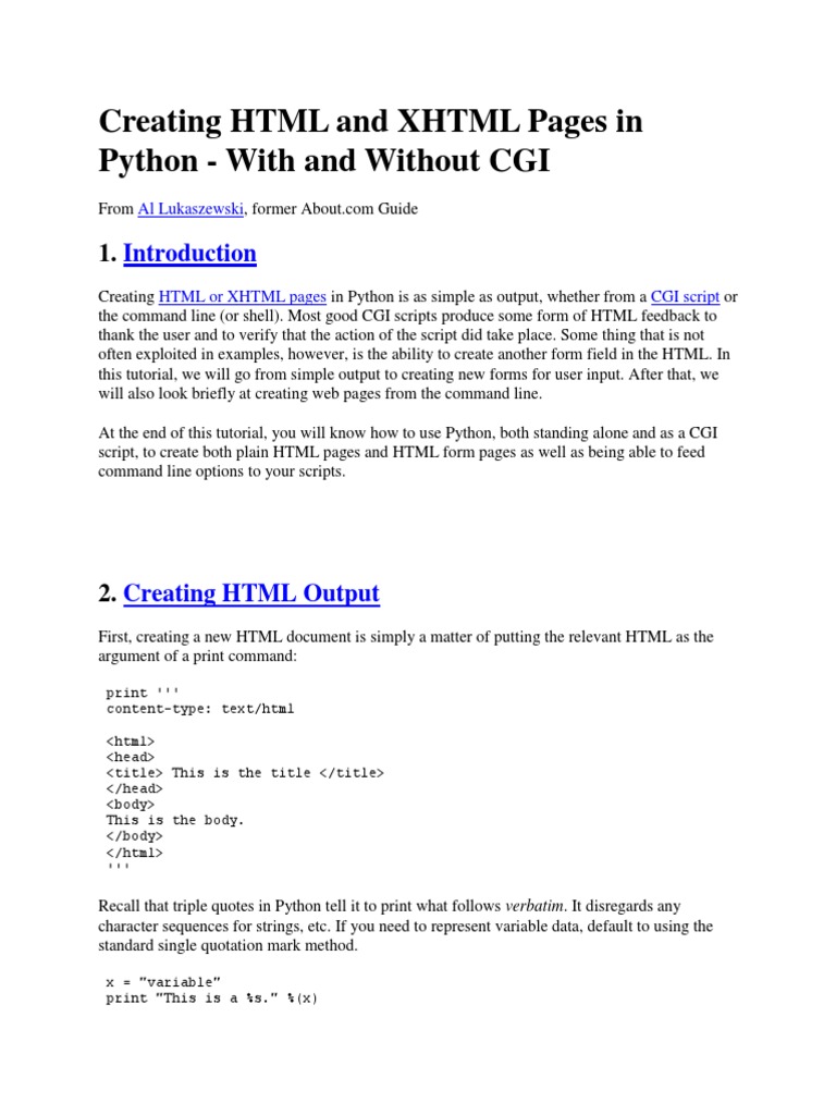 Creating HTML and XHTML Pages in Python | PDF | Html | Command Line ...