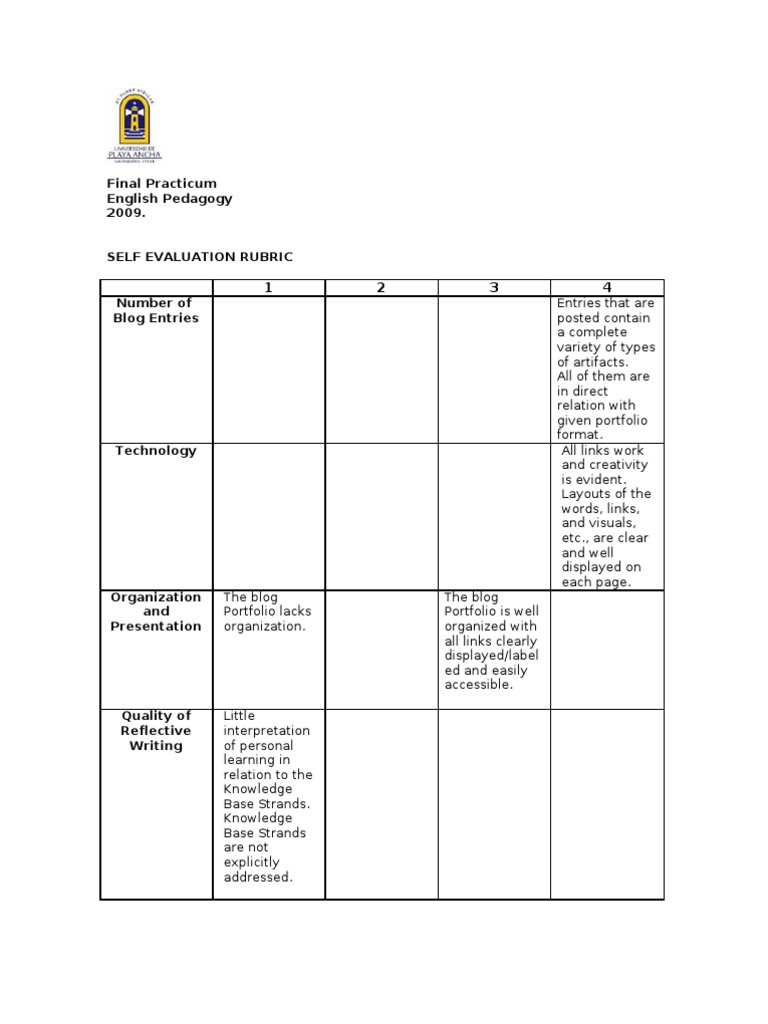 Self Evaluation Rubric | PDF