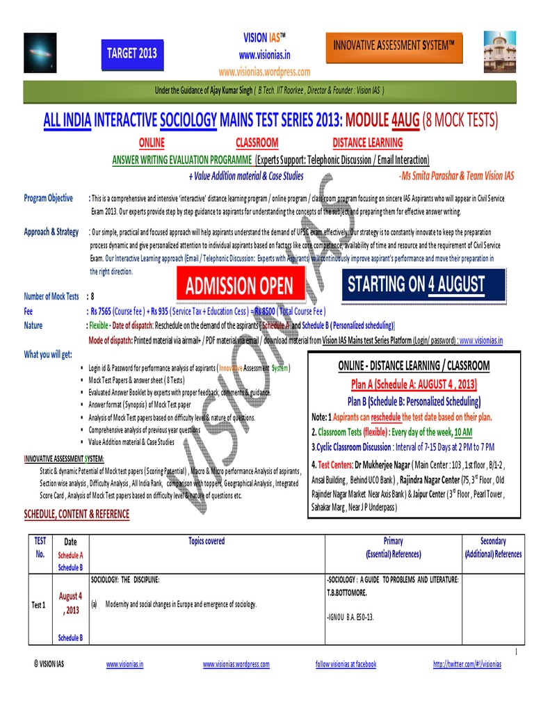 3 Target 2013 All India Sociology Mains Test Series 2012 8 Mock Tests ...