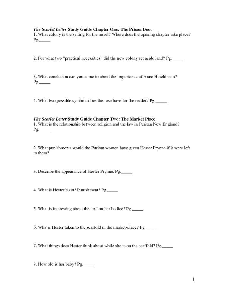 The Scarlet Letter Study Guide Chapter One: The Prison Door | PDF | The ...