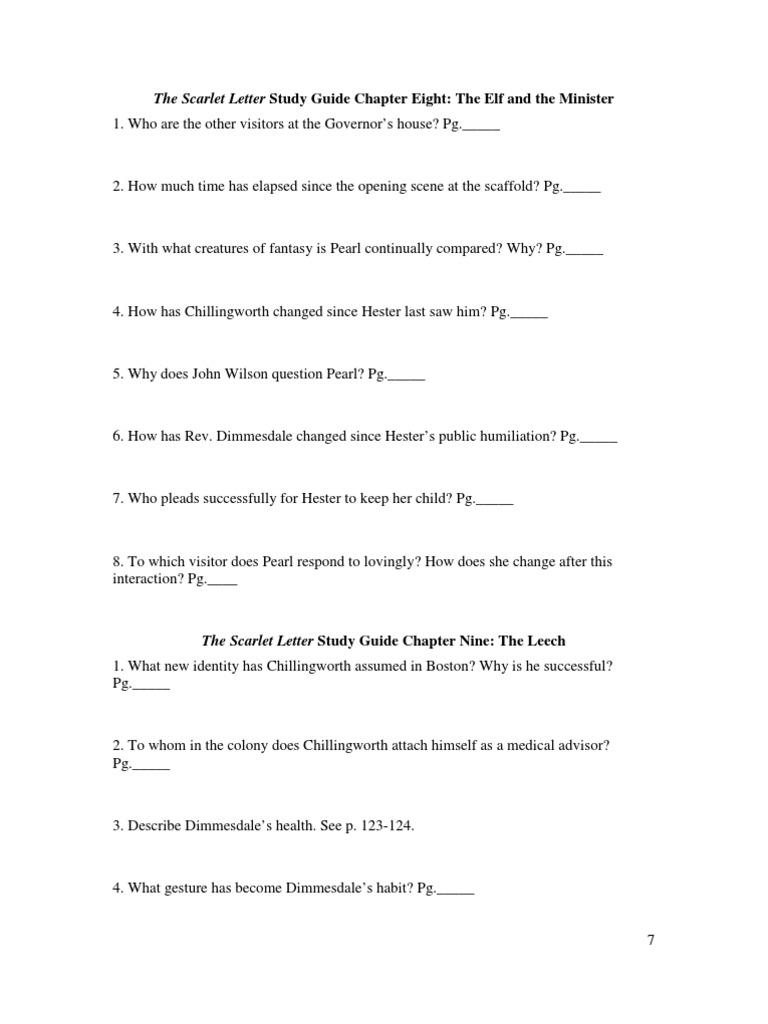 Scarlet Letter Study Guide: Chapters 8-11 | PDF