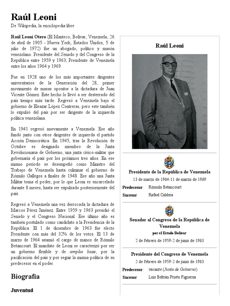 Raúl Leoni - Biografia | Política | Gobierno