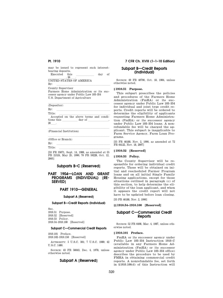 Subpart B-Credit Reports (Individual) : 7 CFR Ch. XVIII (1-1-10 Edition ...