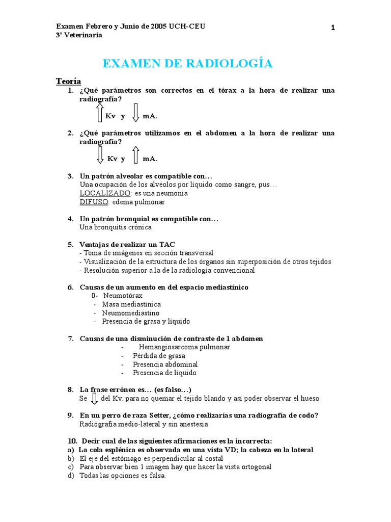 Examen de Radiologia Convencional | PDF | Anatomía | Órgano (anatomía)
