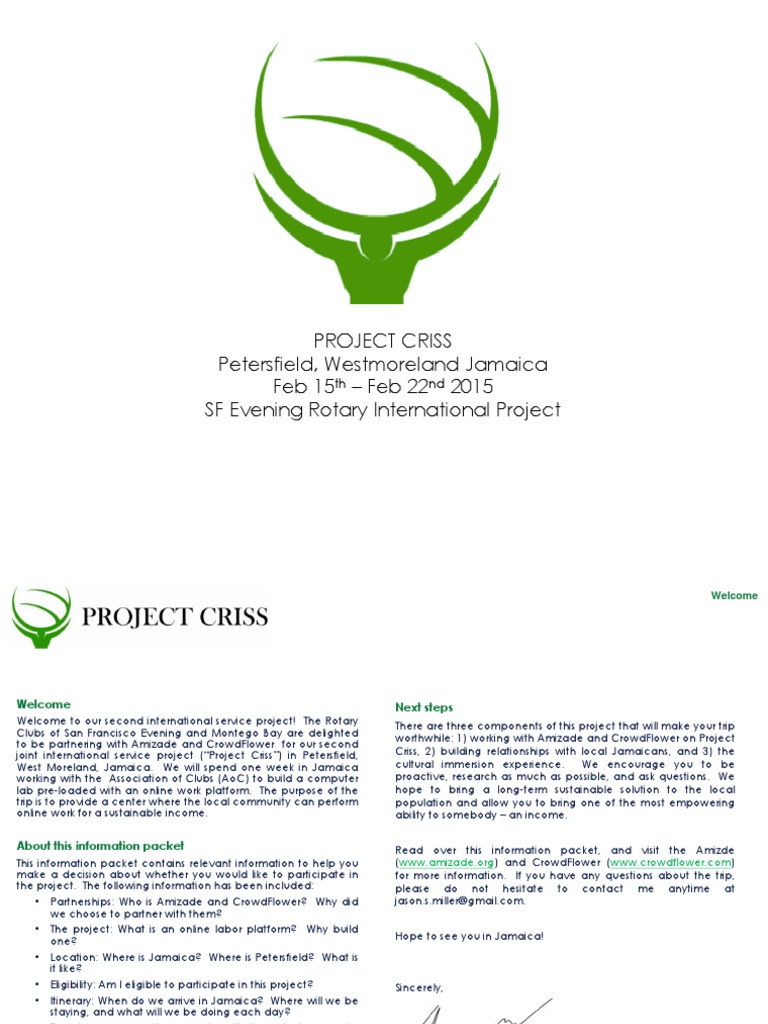 Project Criss - Inforamational Packet | PDF | Jamaica | Slavery