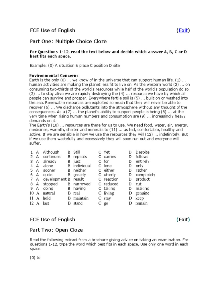 FCE Use of English | PDF | Camping | Classroom