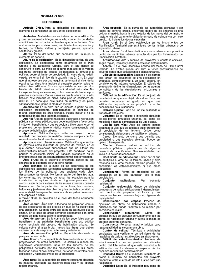 NORMA G-040 Definiciones | PDF | Condominio | Calle