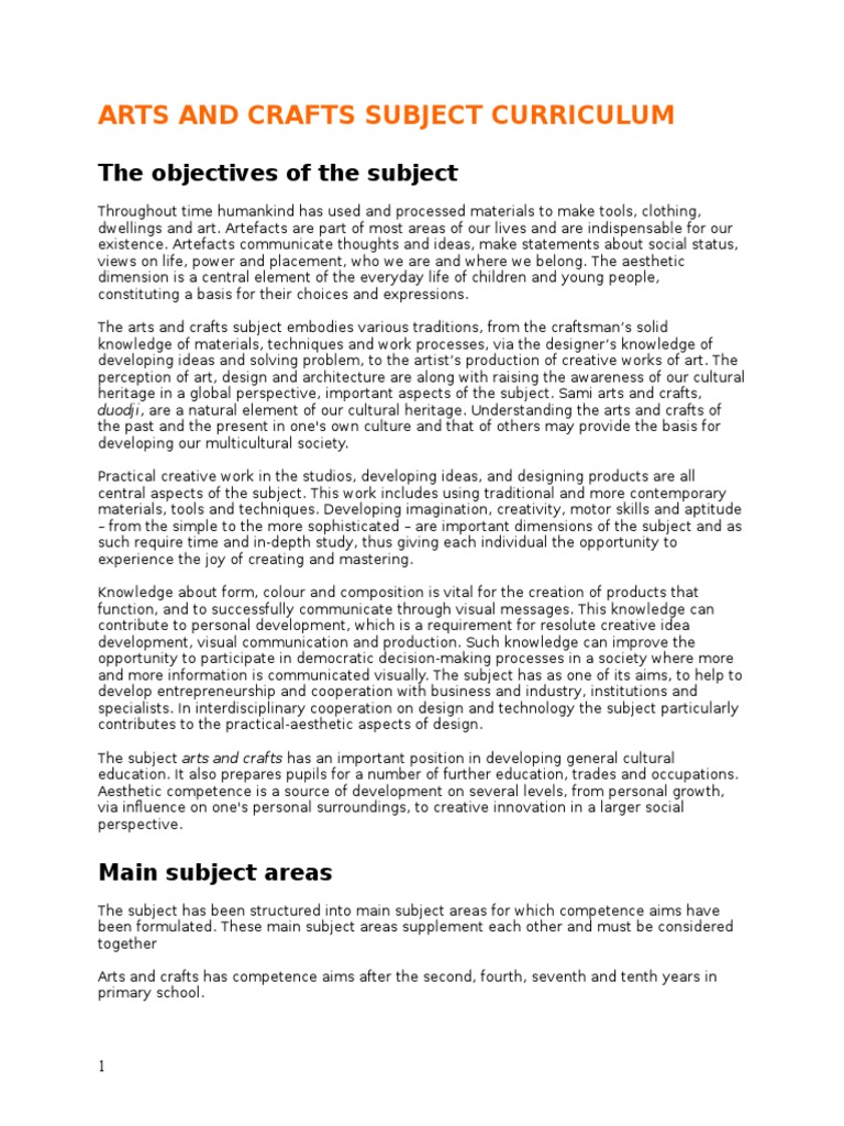Arts and Crafts Subject Curriculum | PDF | The Arts | Drawing