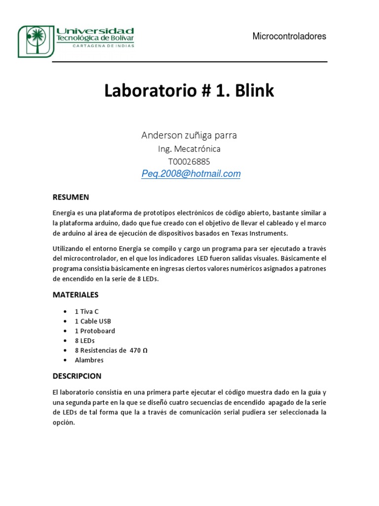 Informe de Laboratorio de Microcontroladores | PDF | Arduino | Microcontrolador