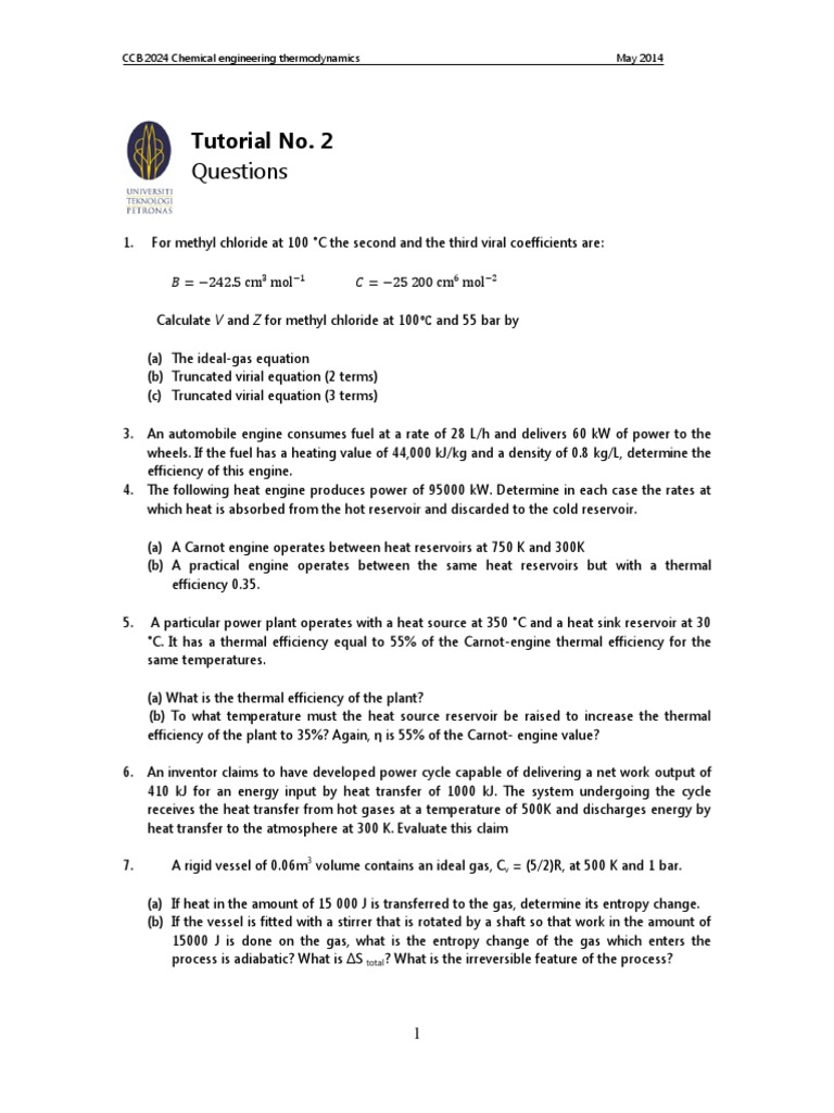 Tutorial 2 | PDF | Heat | Thermodynamics