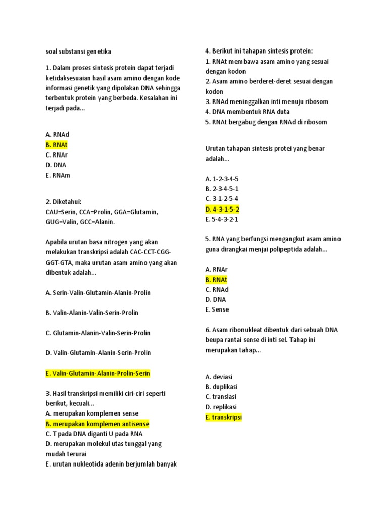 Soal Substansi Genetika | PDF