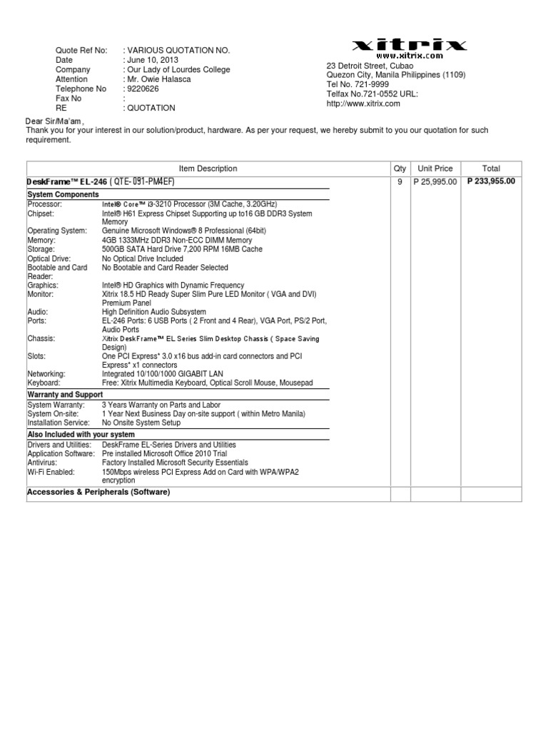 Sample - Final Quotation | PDF | Hard Disk Drive | Digital Electronics