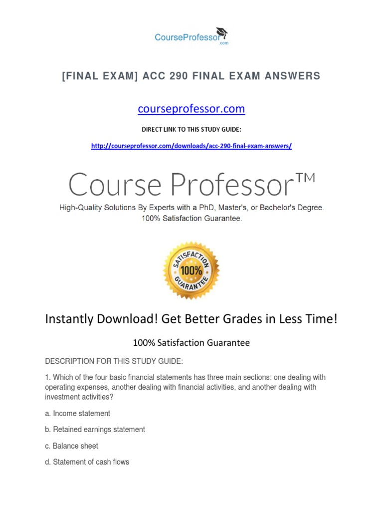 ACC 290 Final Exam Answers | PDF | Debits And Credits | Expense